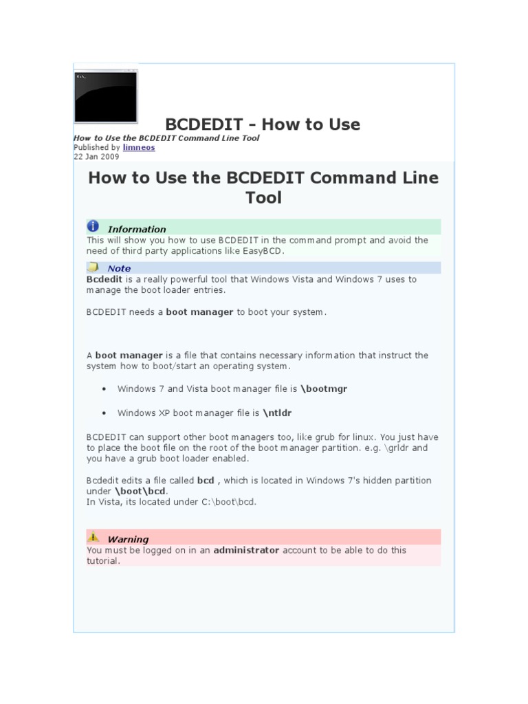 BCDEDIT - How To Use How To Use The BCDEDIT Command Line Tool | PDF ...