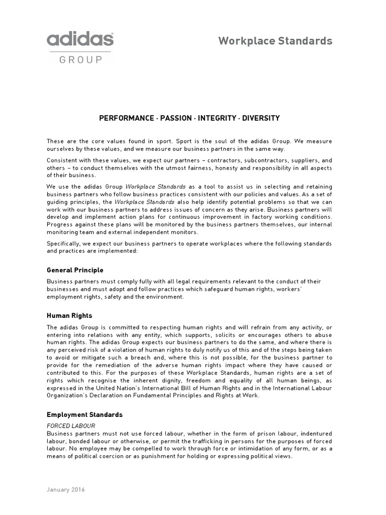 Adidas Group Workplace Standards January 2016 | PDF | Working Time ...