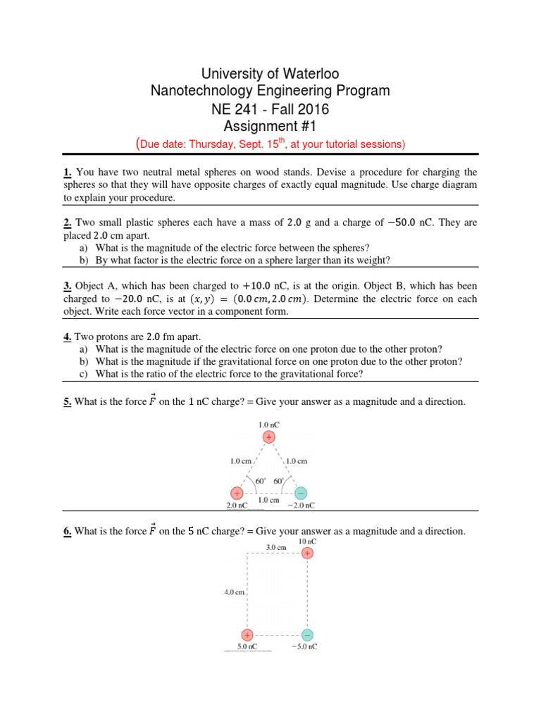 University of Waterloo Nanotechnology Engineering Program NE 241 - Fall ...