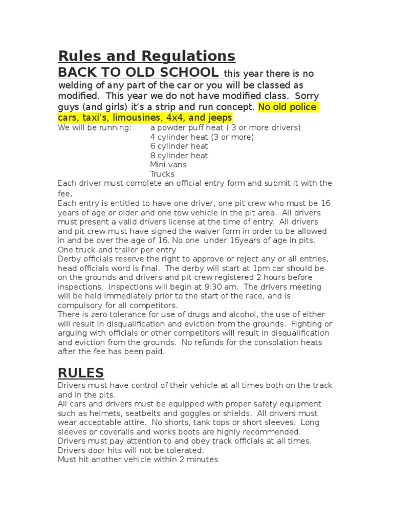 Demolition Derby 2016 Rules Regristration 11 | Download Free PDF ...