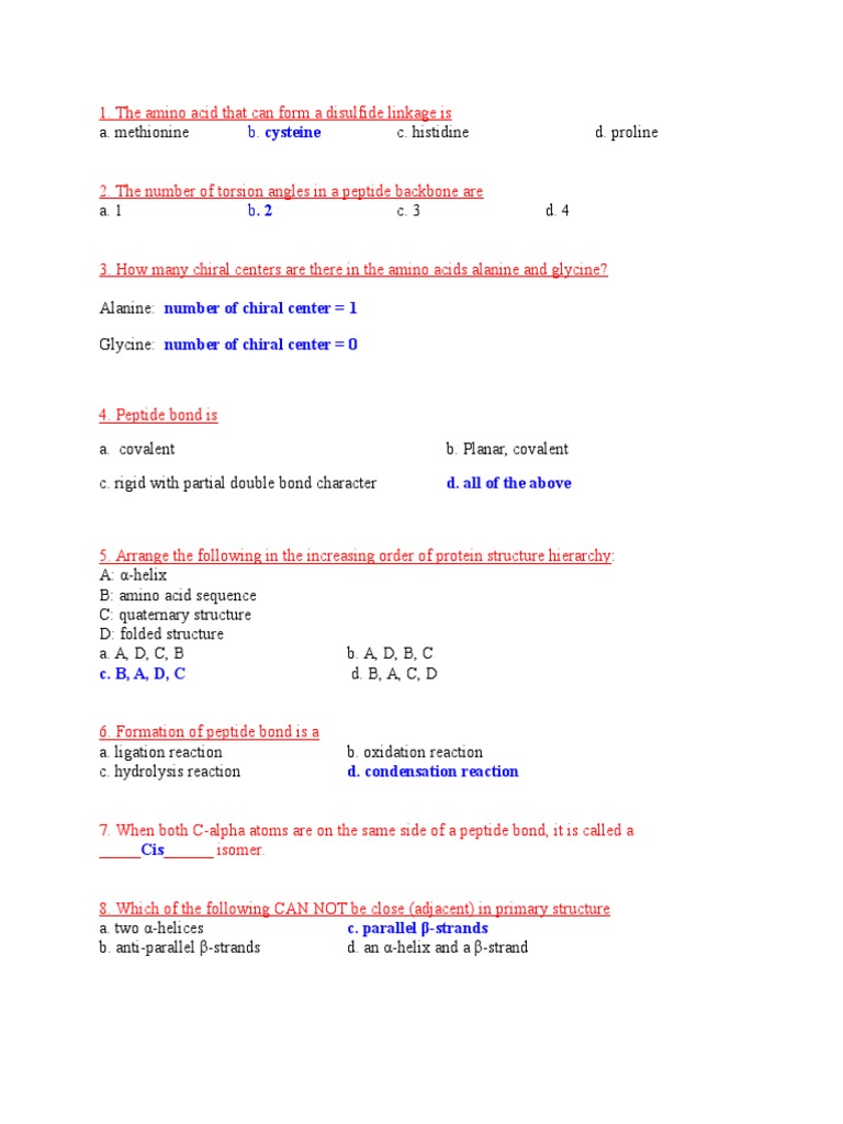 Protein Structure Quiz | PDF
