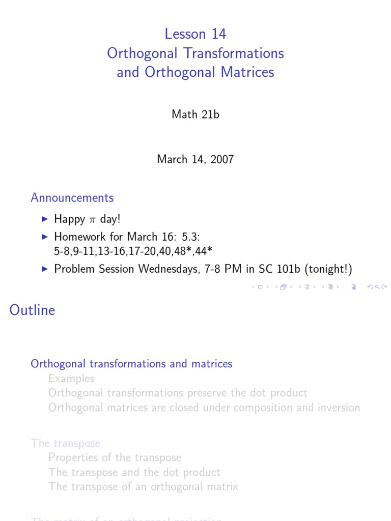 Lesson 14 Orthogonal Transformations and Orthogonal Matrices | PDF | Matrix (Mathematics ...
