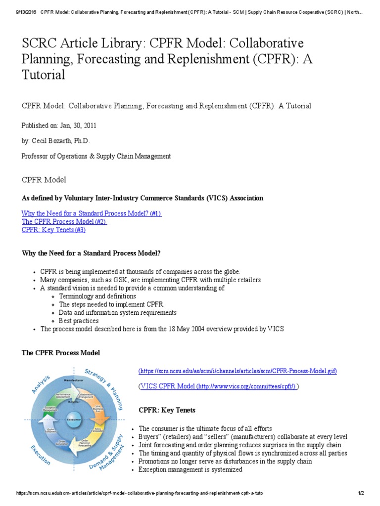 SCRC Article Library: CPFR Model: Collaborative Planning, Forecasting ...