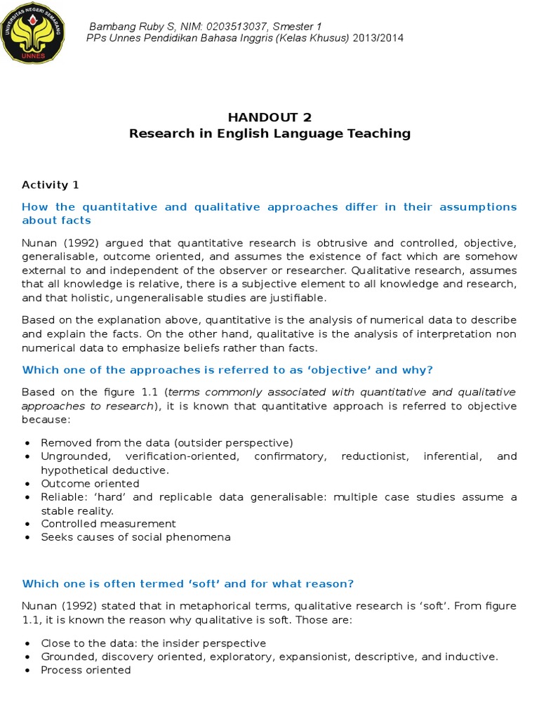 Handout 2 | PDF | Quantitative Research | Qualitative Research