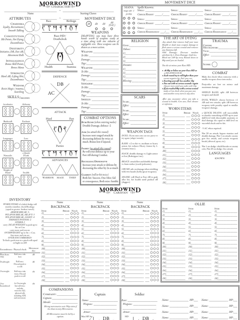 Morrowind Sheet | PDF | Tabletop Games | Role Playing Games