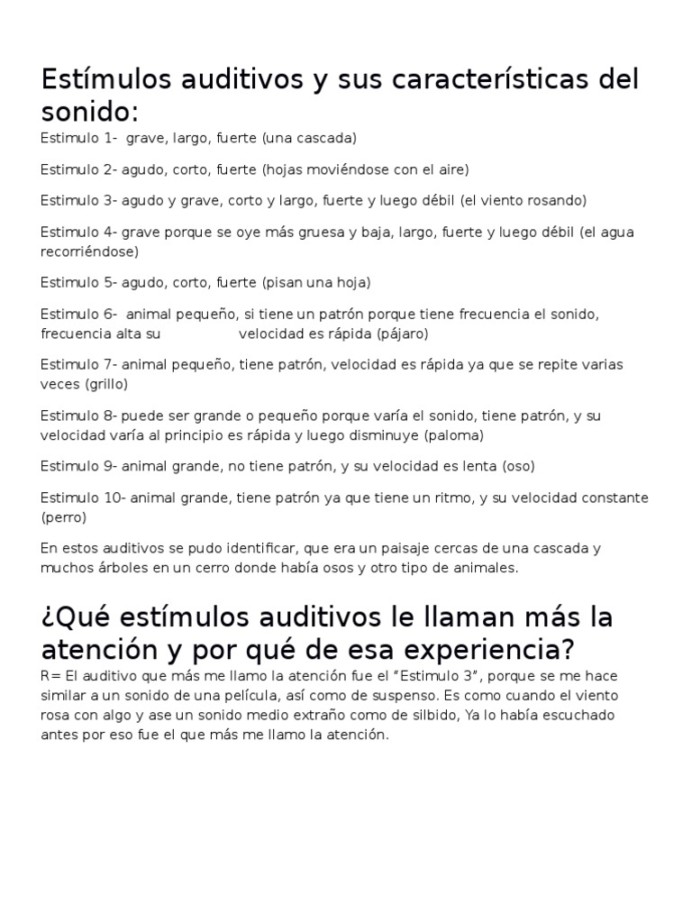 Estímulos auditivos y sus características del sonido