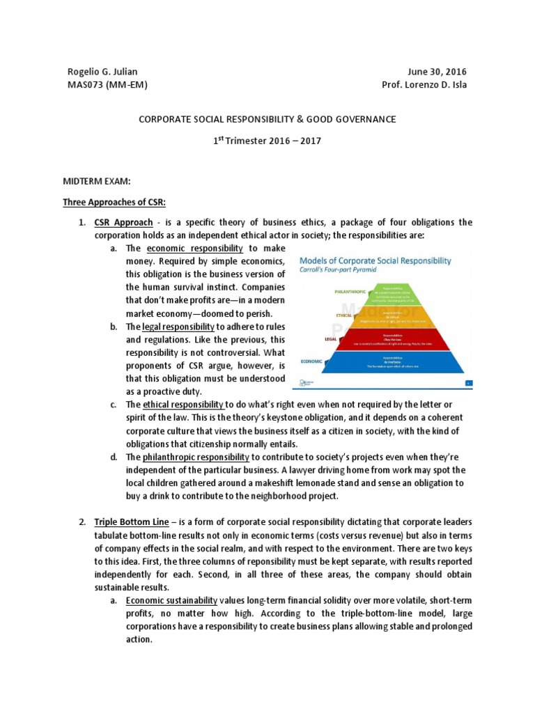 CSR Approaches (Midterm) PDF | PDF | Corporate Social Responsibility ...