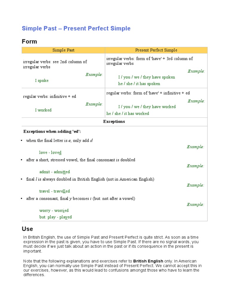 Present Perfect and Simple Past | PDF | English Language | Perfect ...
