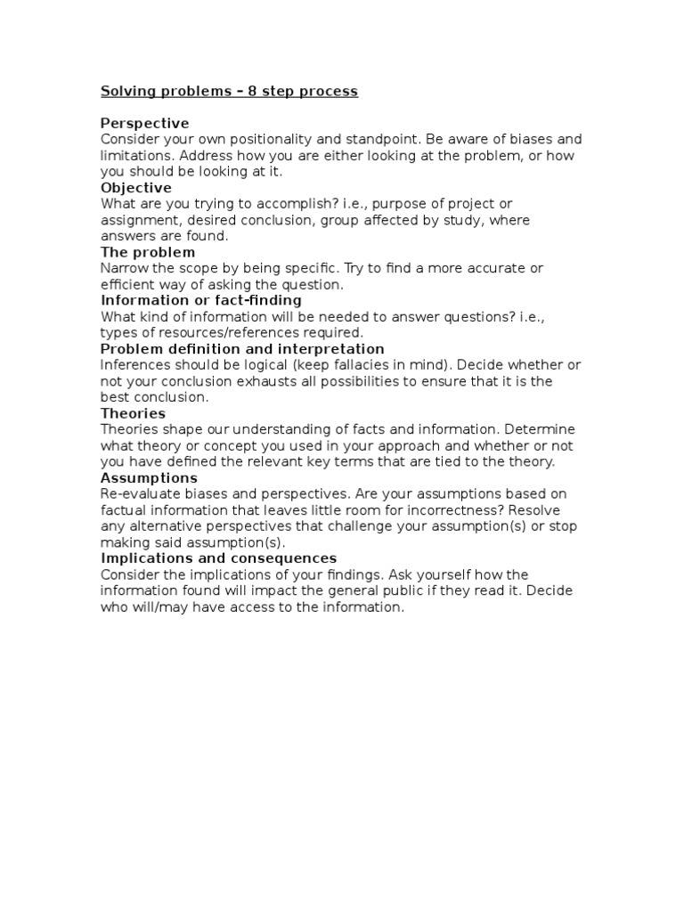 Solving Problems - 8 Step Process | PDF