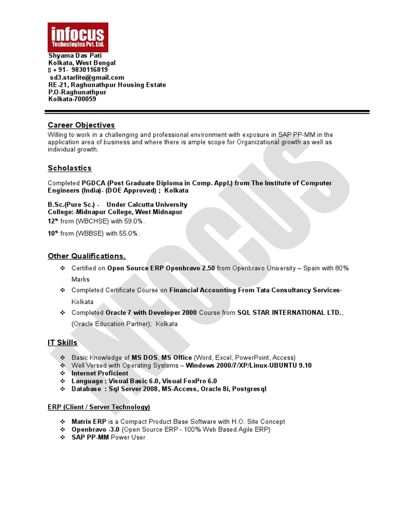 Sap End User Shyamadas Pati Sample Resume | PDF