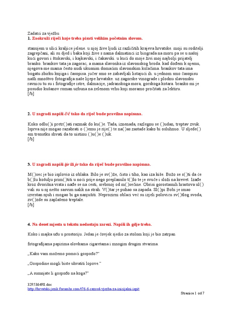 Razred - Vježba Za Inicijalni Ispit - Hrvatski | PDF