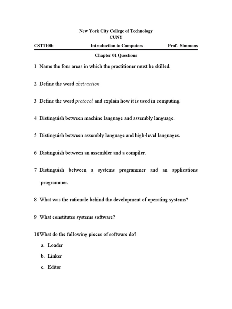 New York City College of Technology Cuny CST1100: Introduction To ...