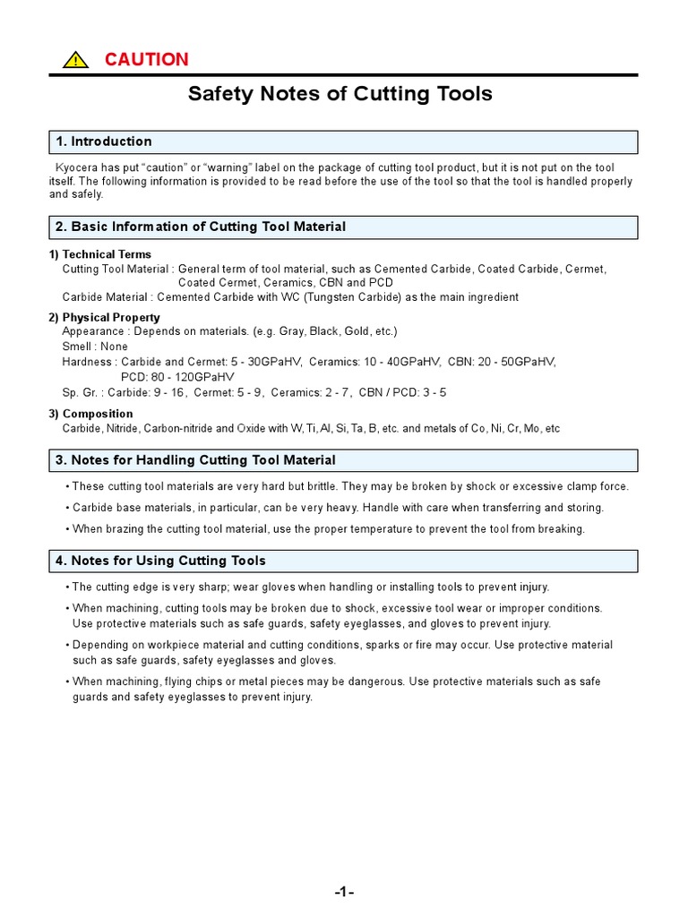 Safety Notes of Cutting Tools: Caution Caution | PDF | Machining | Crafts