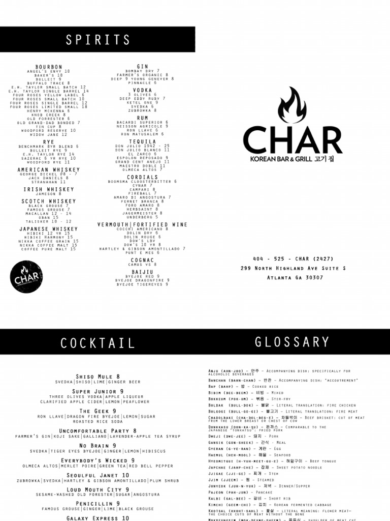 Char Korean Bar & Grill Menu | PDF
