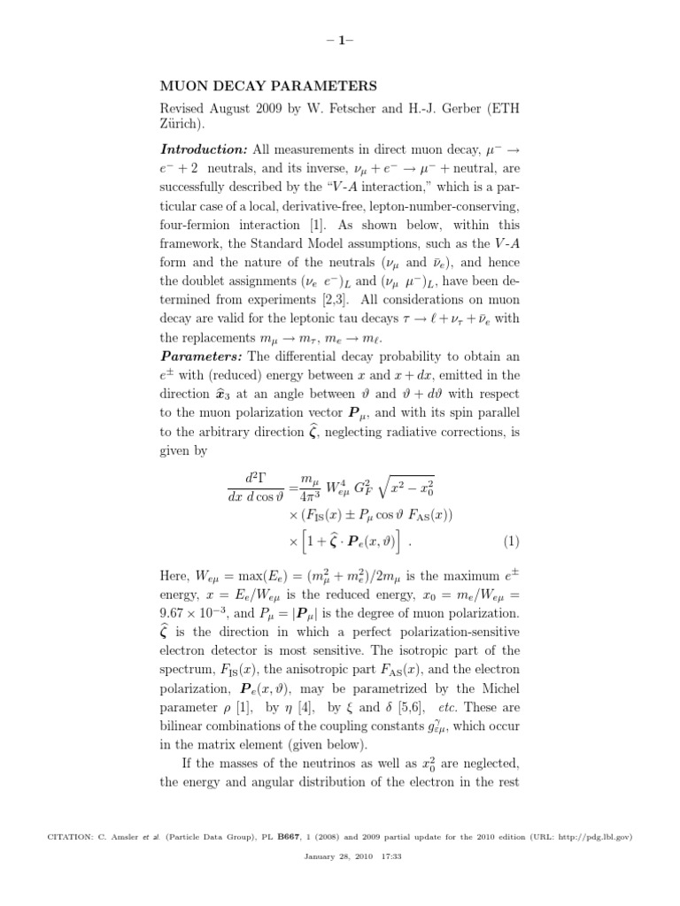 Muon Decay Parameters Analysis | PDF | Quantum Mechanics | Condensed ...