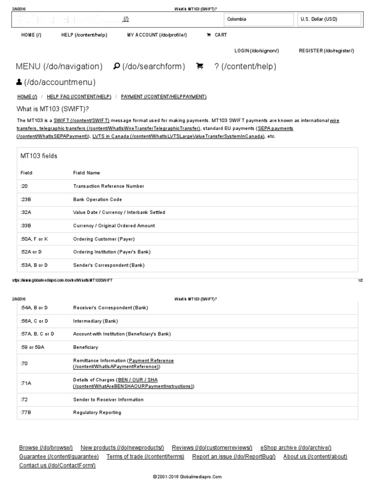 What Is Mt103 (Swift) | PDF