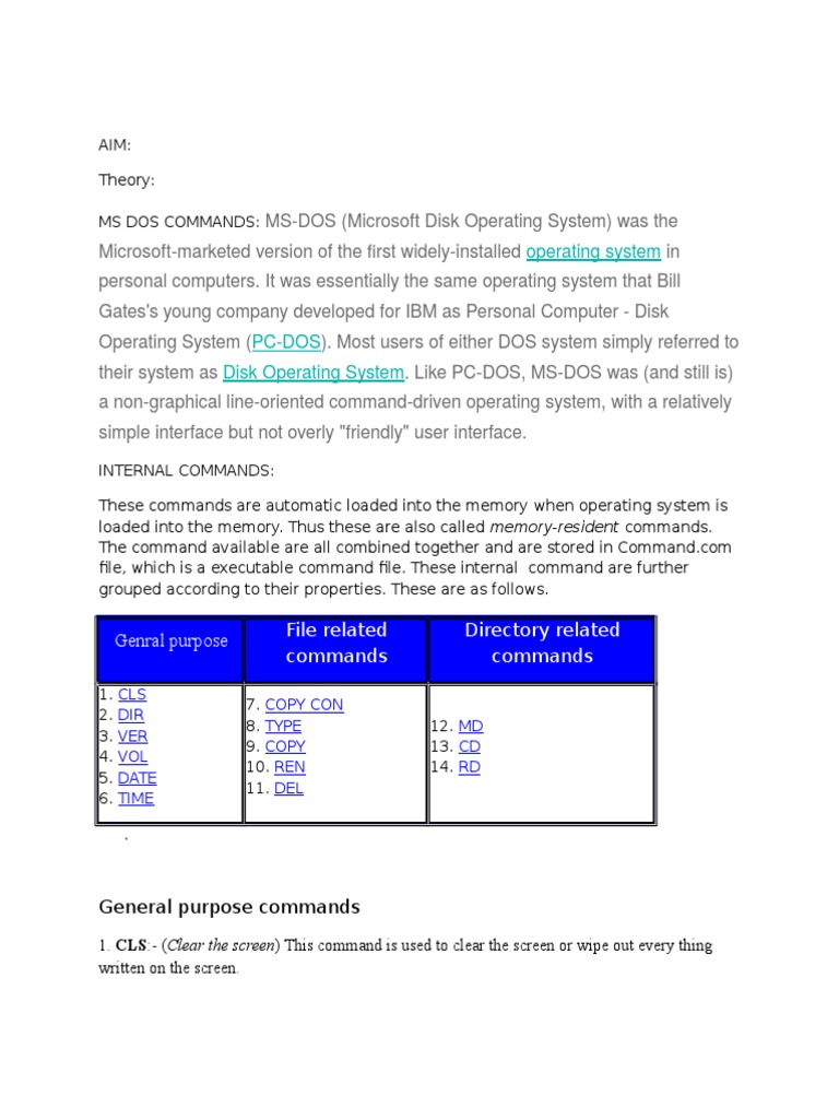Operating System: Genral Purpose File Related Commands Directory Related Commands | PDF | Dos ...