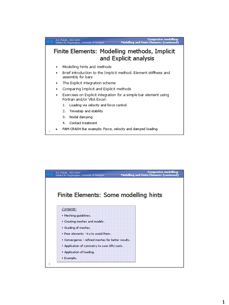 Finite Elements: Modelling Methods, Implicit and Explicit Analysis ...
