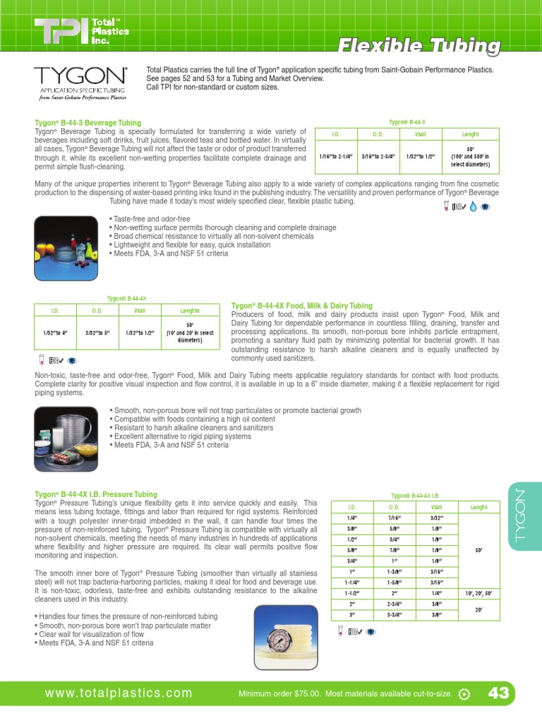 Flexible Tubing: Tygon B-44-3 Beverage Tubing | PDF | Chemical ...