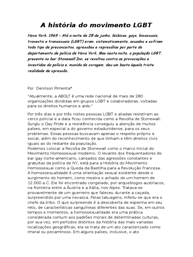 A História Do Movimento LGBT | PDF | Homossexualidade | Movimentos ...