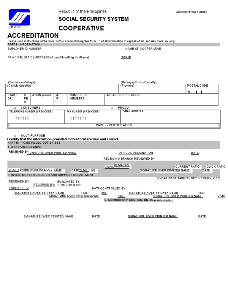 SSS Co-op Accreditation Form | PDF | Cooperative | Philippines