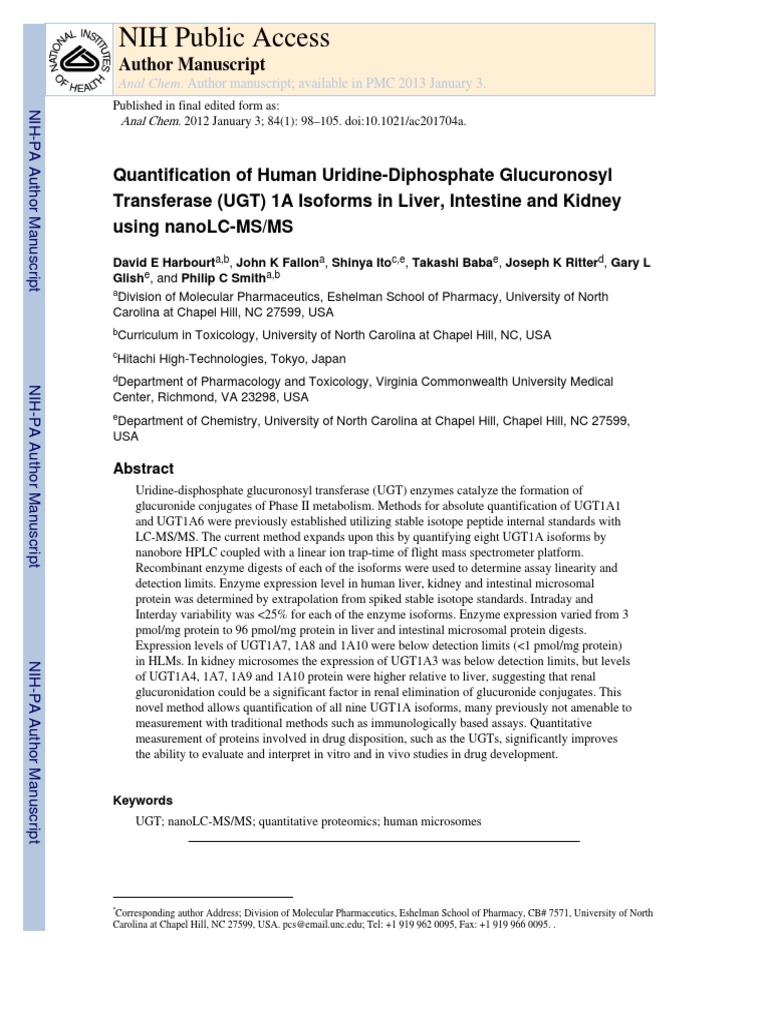 Quantification of Human Uridine-Diphosphate Glucuronosyl Transferase ...