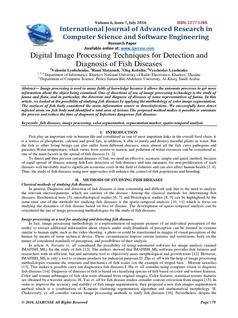 Digital Image Processing Techniques For Detection and Diagnosis of Fish ...