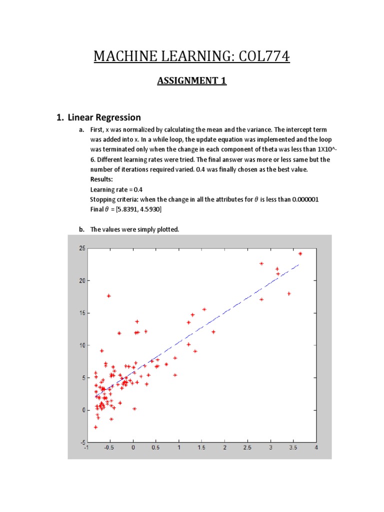 Machine Learning: Col774: Assignment 1 | PDF | Regression Analysis | Logistic Regression