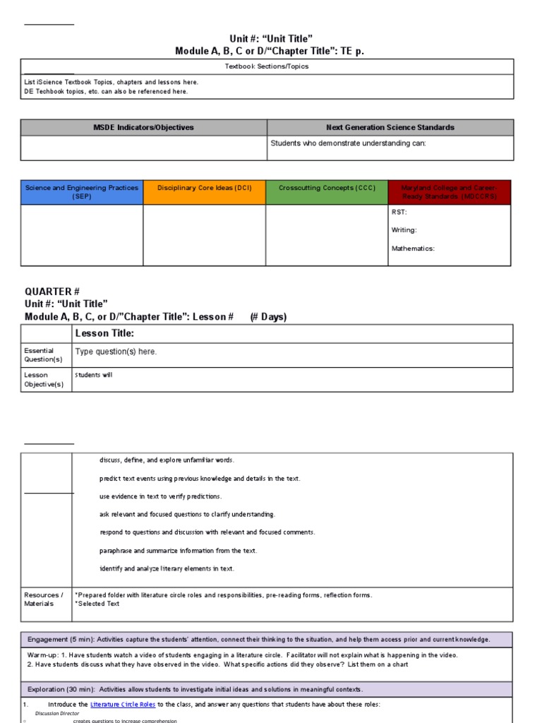 Unit #: "Unit Title" Module A, B, C or D/"Chapter Title": TE P | PDF ...