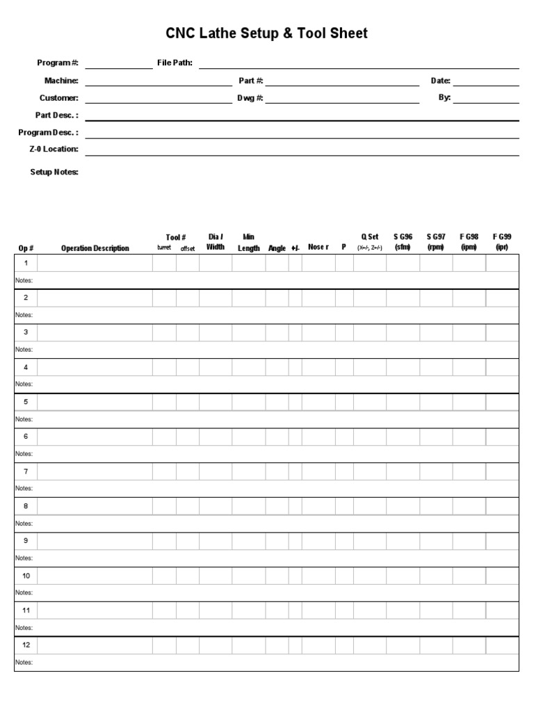 Cnc Lathe Setup Sheet Pdf
