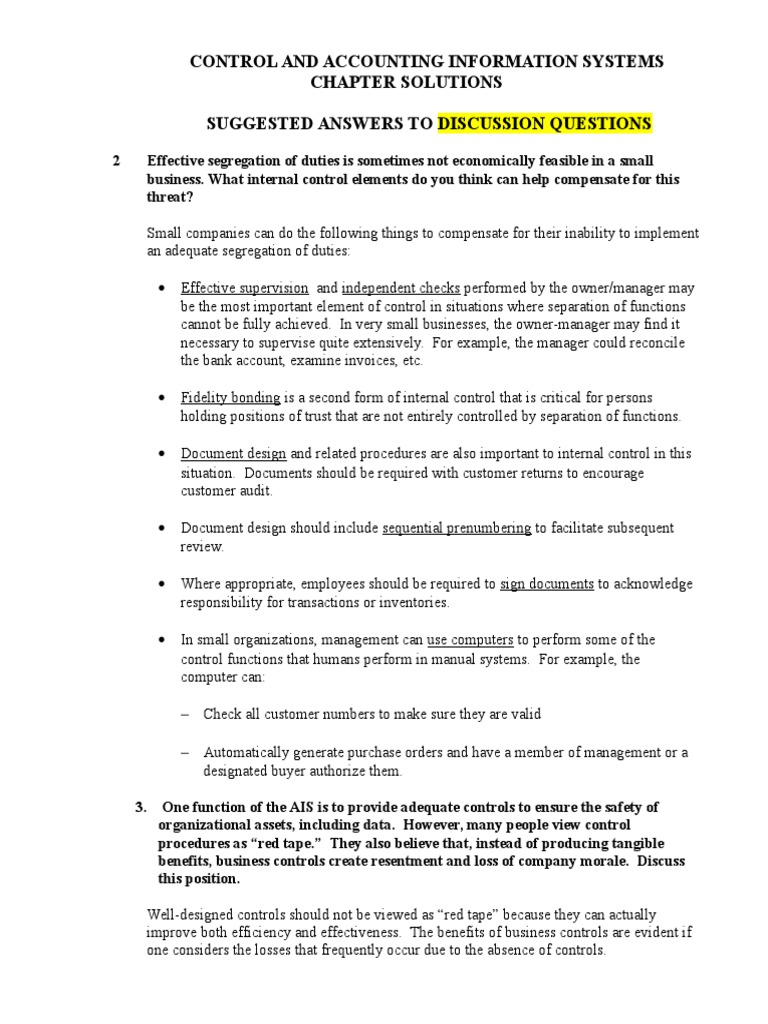 Controls and AIS Chapter Solutions | PDF | Accounts Payable | Cheque