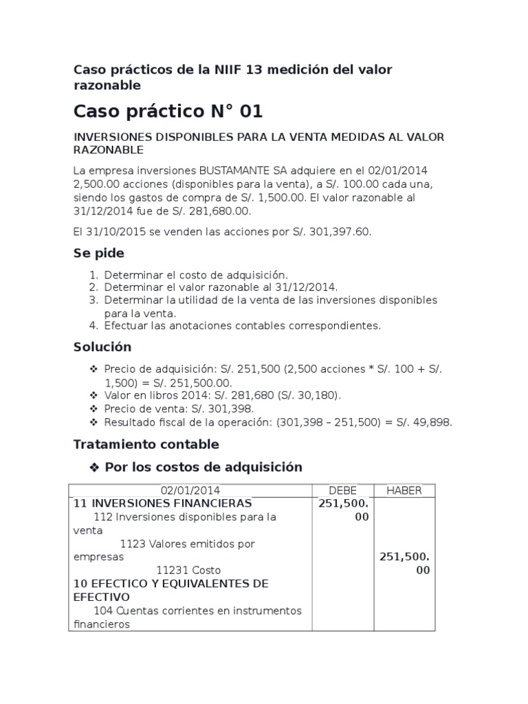Caso Prácticos NIIF 13 Medición Del Valor Razonable | PDF | Beneficio ...