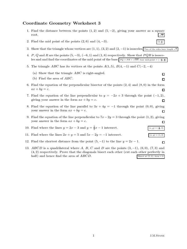 5th Coordinate Geometry Worksheet 3 | PDF