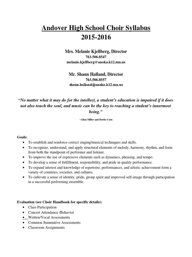 Andover High School Choir Syllabus | PDF | Singing | Psychological Concepts