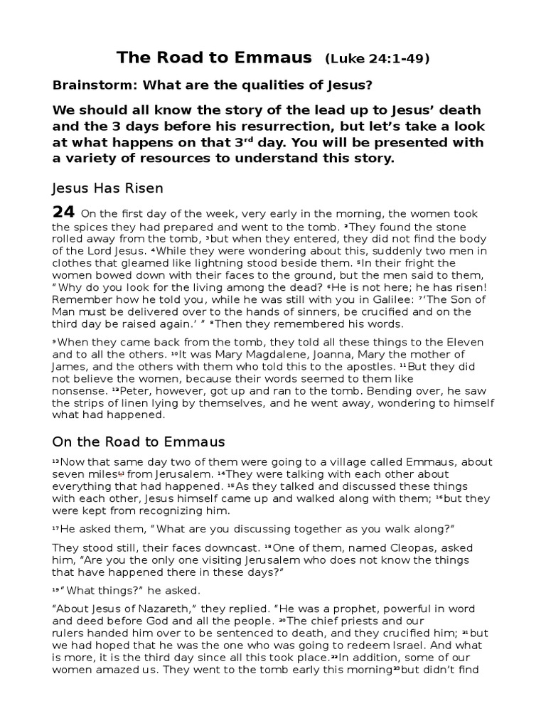 The Road to Emmaus: Jesus Reveals Himself in Scripture and Breaking of ...