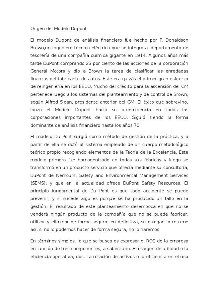 Origen Del Modelo Dupont | PDF | Rentabilidad sobre recursos propios ...