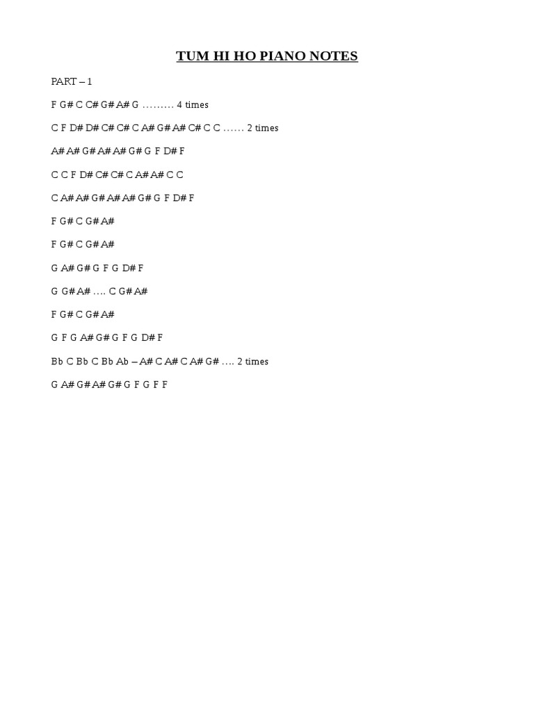 Tum Hi Ho Piano Notes Guide | PDF | Home & Garden
