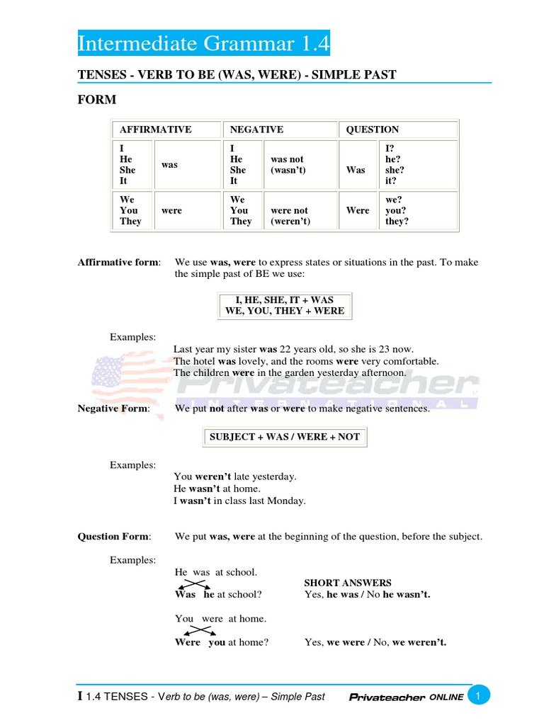 Simple Past Tense: Was-Were | PDF | Question | Grammatical Tense