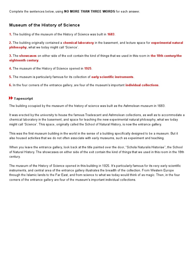 History of Science Museum Sentences | PDF
