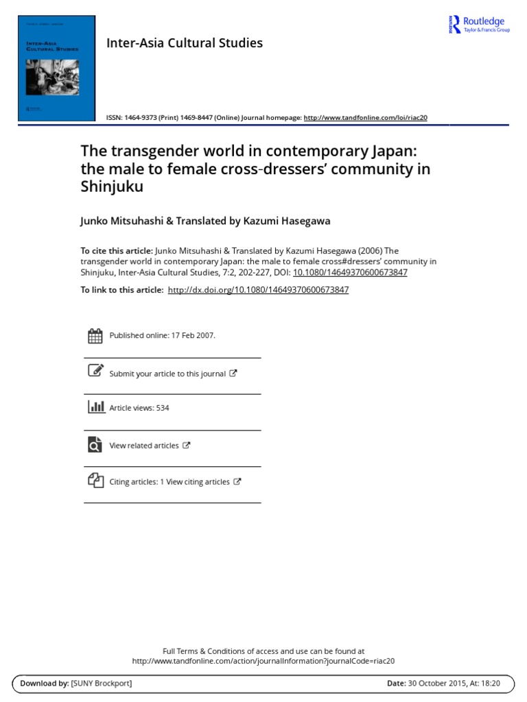 14649370600the Transgender World in Contemporary Japan: The Male To ...
