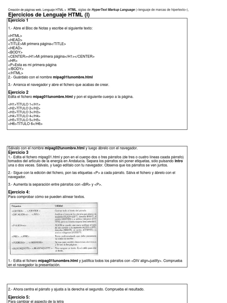 Ejercicios HTML Bloc de Notas | Lenguaje de marcado | HTML | Prueba ...