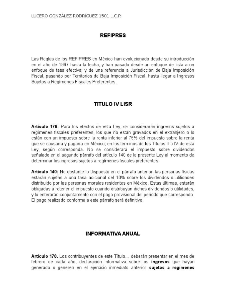 REFIPRES | PDF | Impuesto sobre la renta | Impuestos
