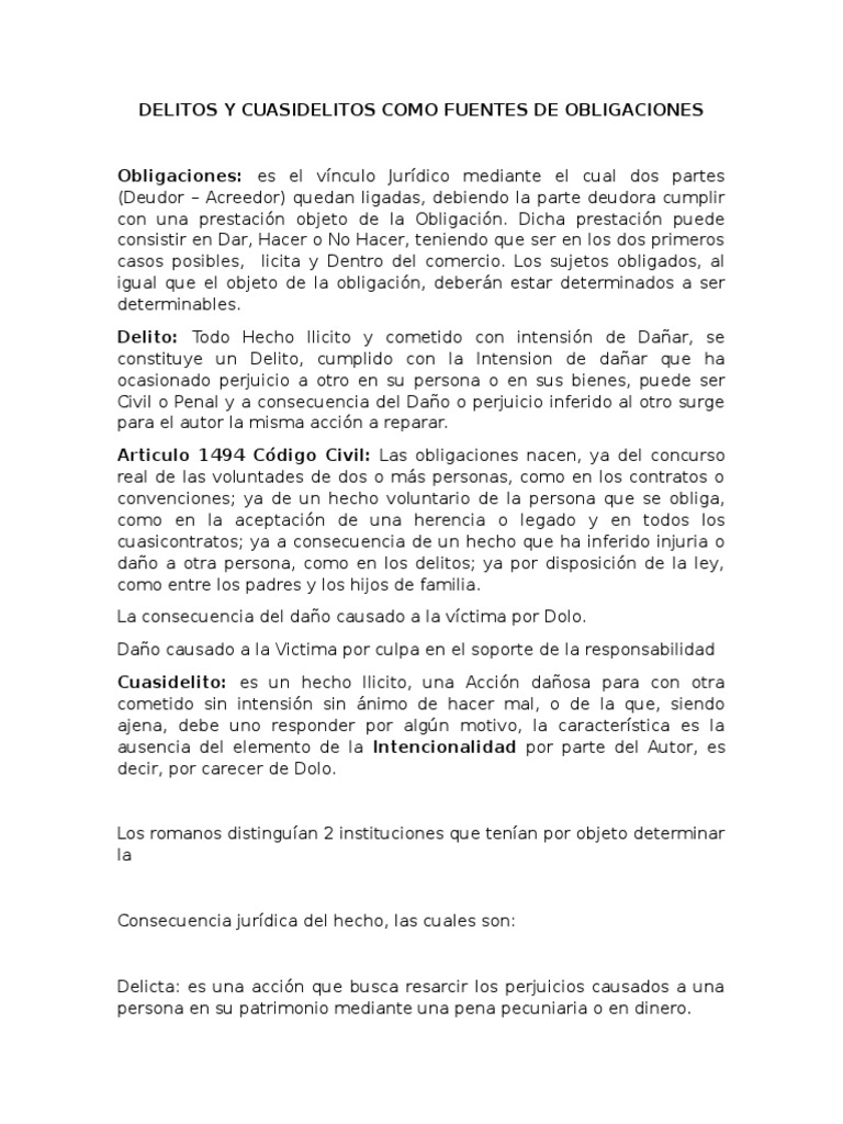 Delitos y Cuasidelitos Como Fuentes de Obligaciones | PDF ...