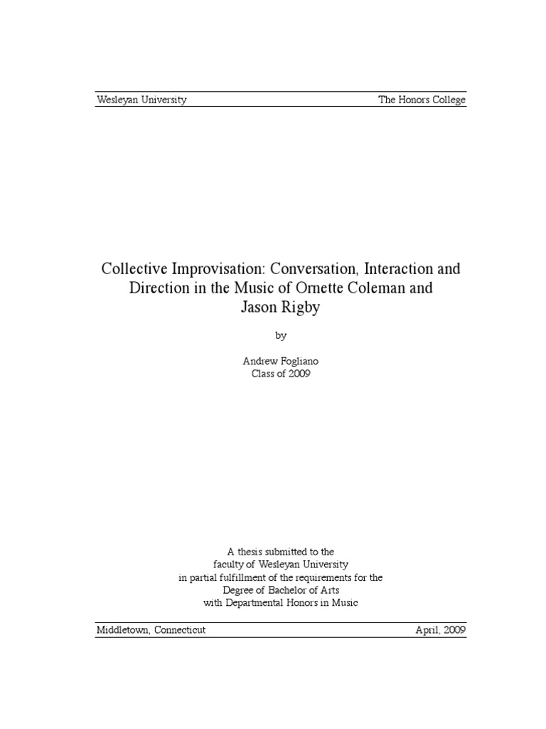 Collective Improvisation - Conversation Interaction and Direction | PDF ...
