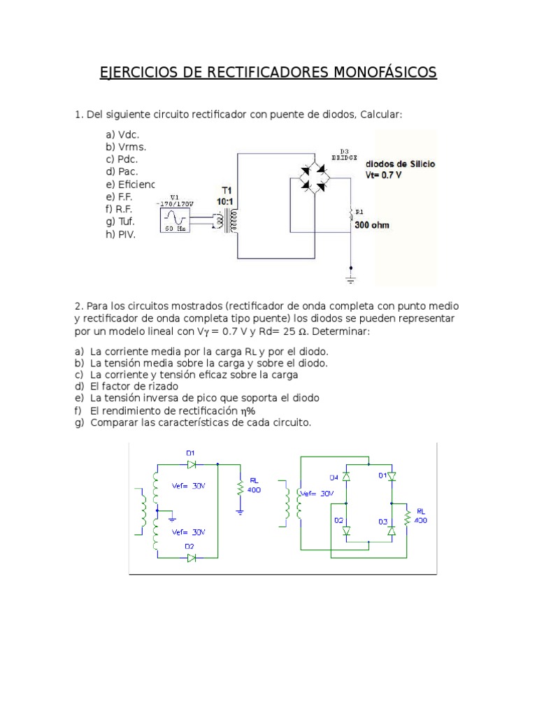 Ejercicios de Rectificadores Monofasicos 40552 | PDF | Ciencia y ...