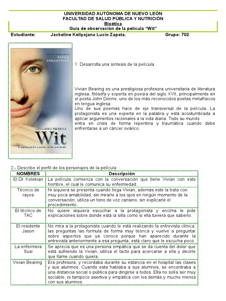 Reseña Película Wit | PDF | Aprendizaje | Medicina