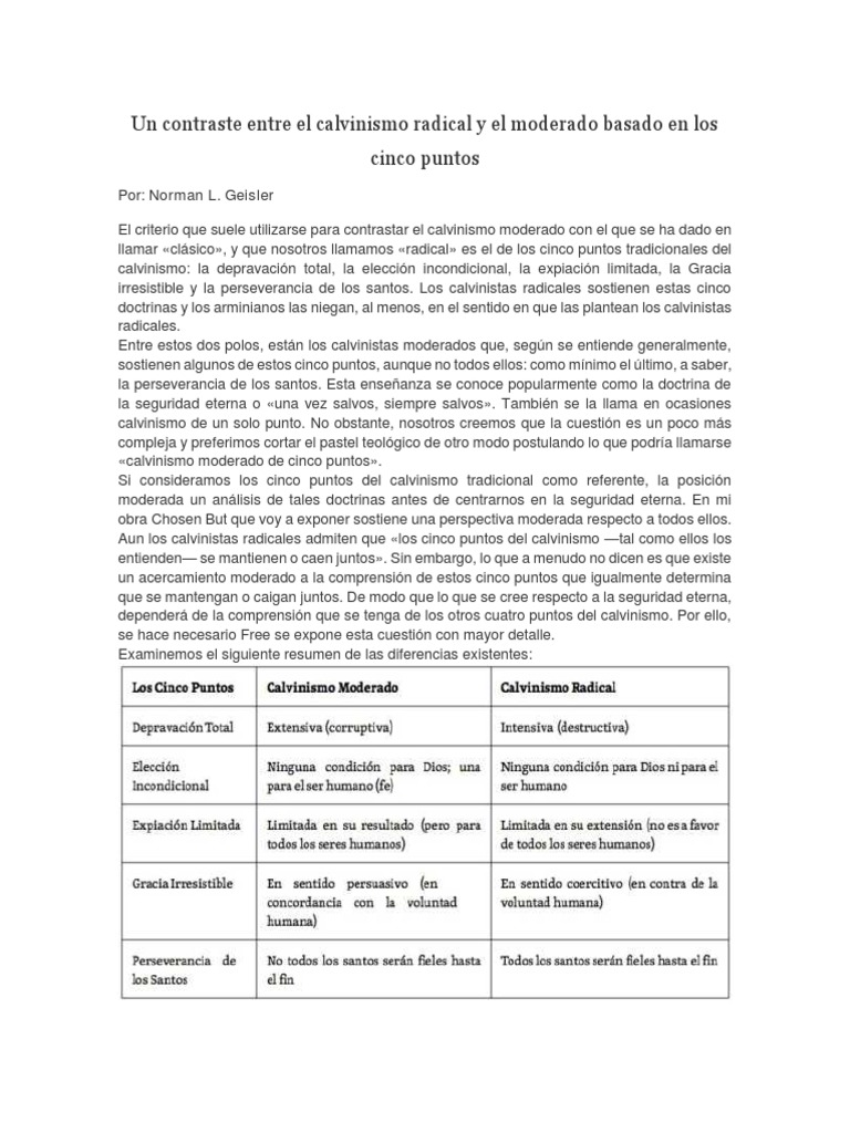 Un Contraste Entre El Calvinismo Radical y El Moderado Basado en Los ...