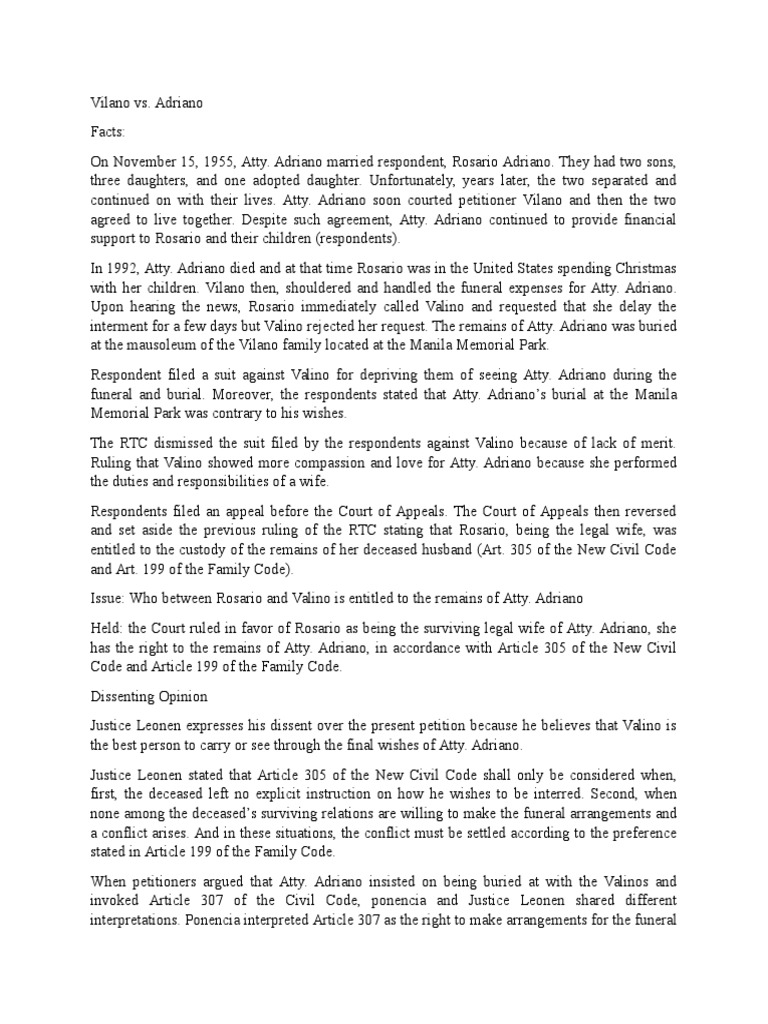 Vilano Vs Adriano | PDF | Funeral | Burial