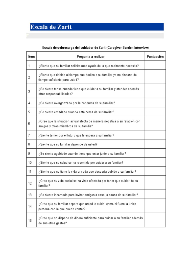 Escala de Zarit | PDF
