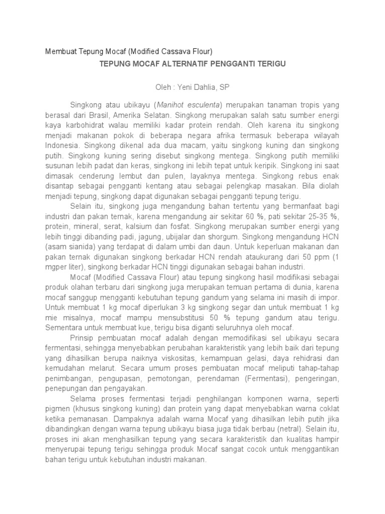 Membuat Tepung Mocaf dengan Starter Bimo CF | PDF